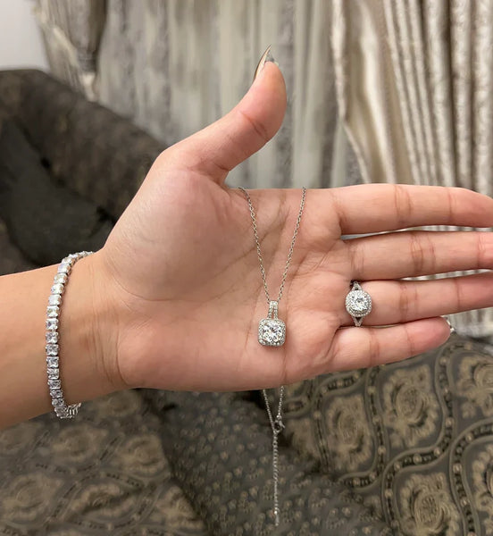 Premium Diamond Silver Set (Adjustable Ring) – trendifypk